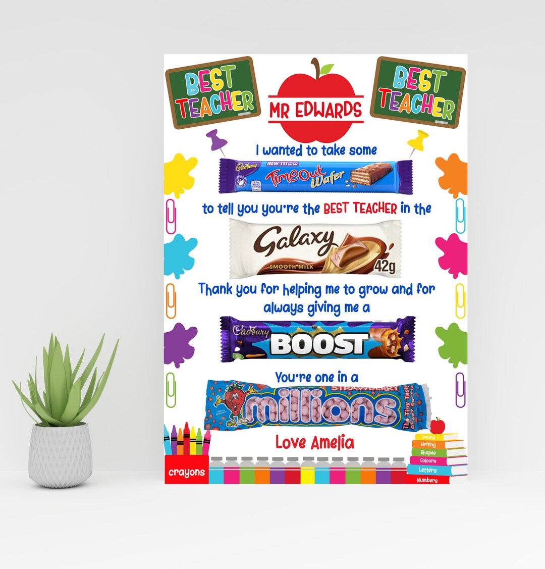 Best Teacher Printable Chocolate Message Board A4 (digital Download) - Etsy