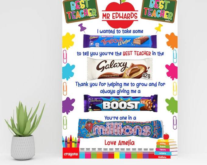 XL Personalised Teacher Chocolate Message Board Teacher Christmas ...