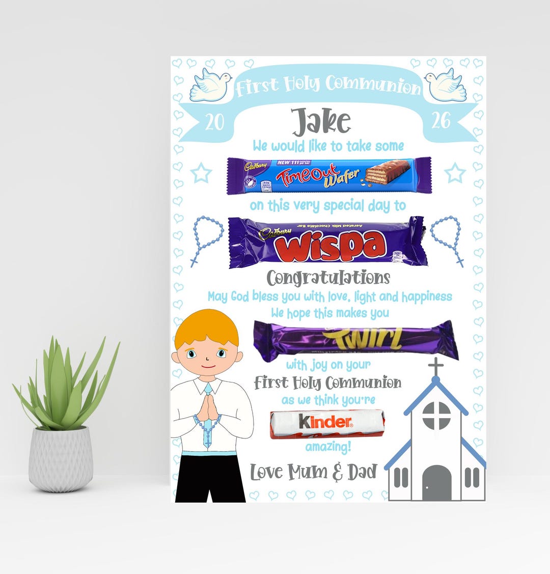 First Holy Communion Chocolate Board for Blonde Boy (digital Download ...