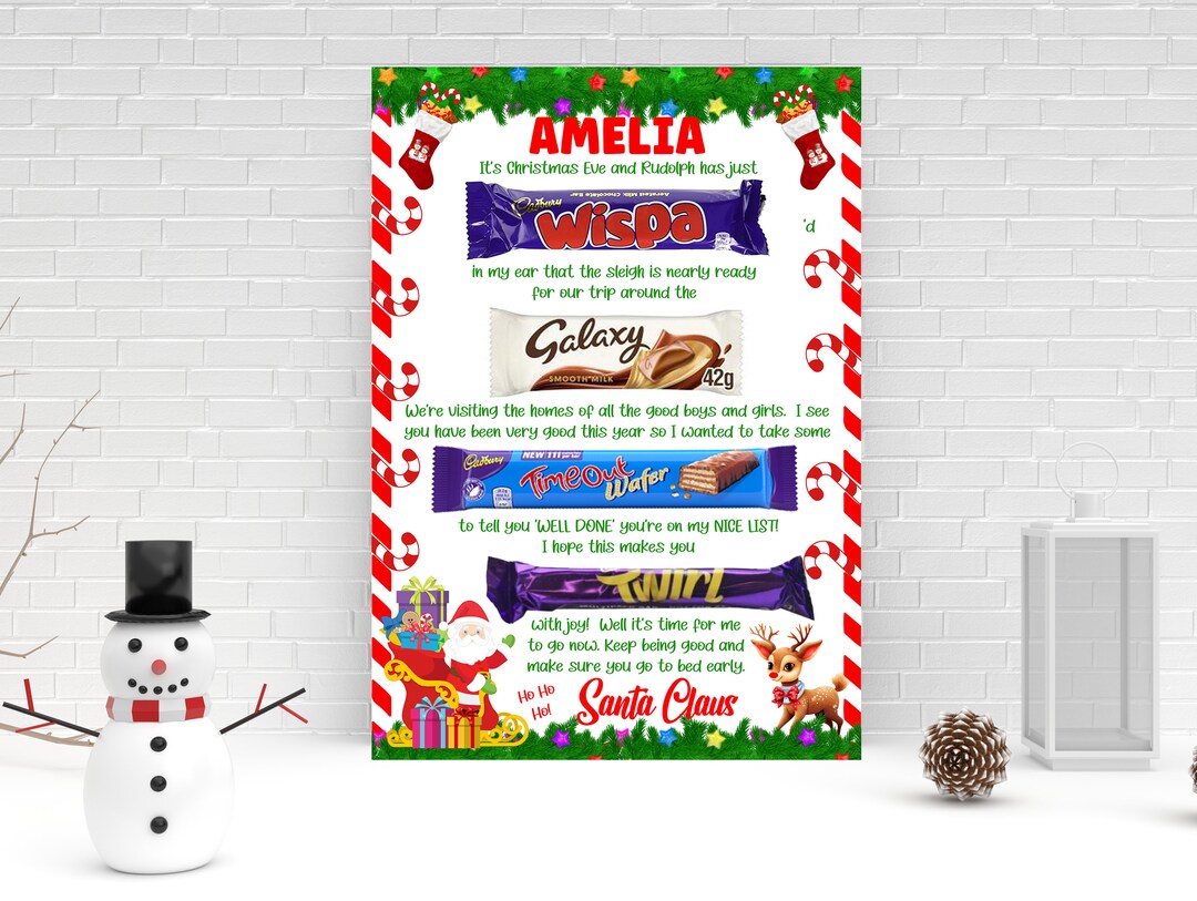 DIGITAL Christmas Eve Santa A4 Chocolate Message Board Digital Download ...