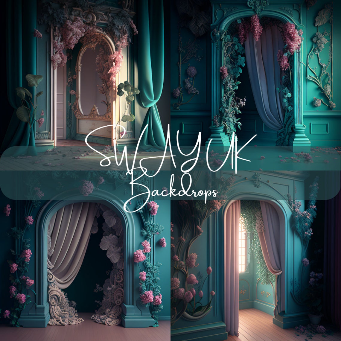 Requiem Daydream Teal & Pink Fantasy Door Digital Backdrops, Studio ...