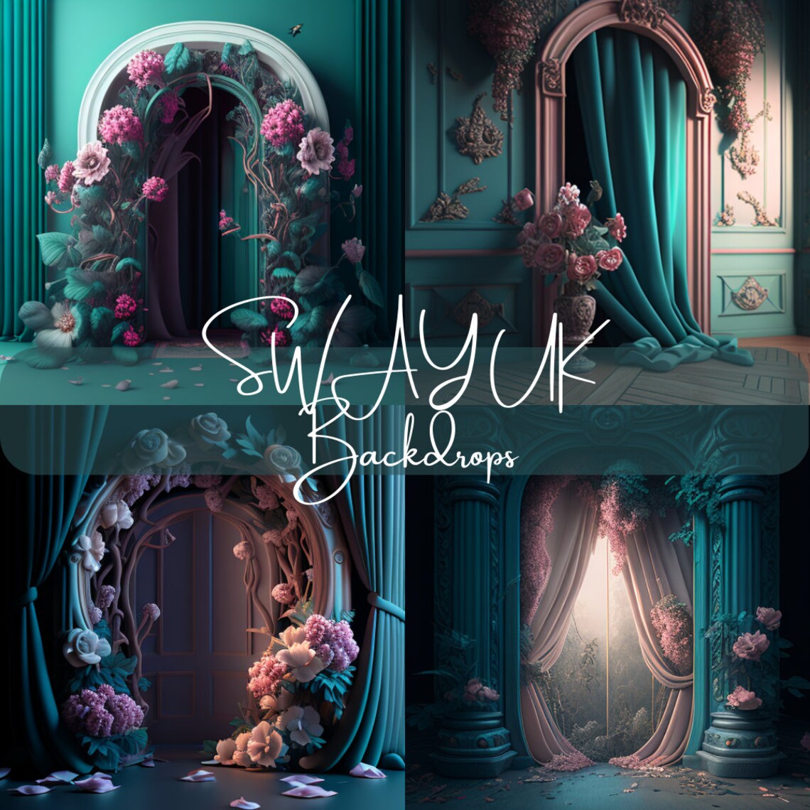 Requiem Daydream Teal & Pink Fantasy Door Digital Backdrops, Studio ...