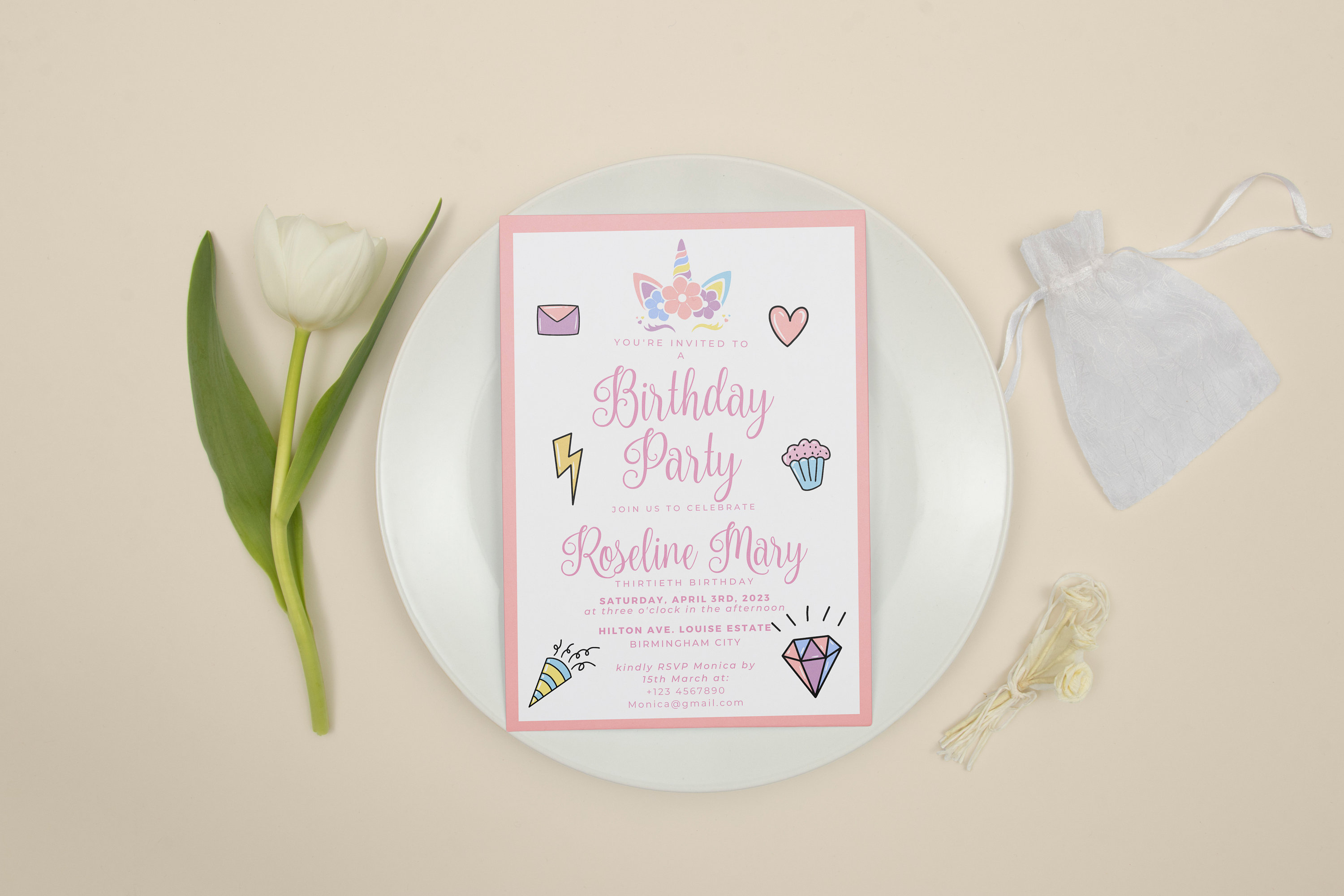 Unicorn Girl Birthday Party Invitation Template, Glittery Birthday ...