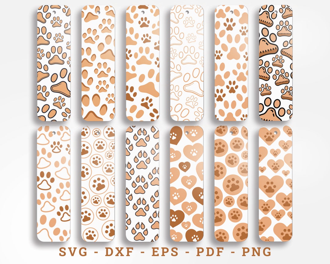 Set of 12 Layered Paw Bookmark SVG, Pattern Laser Cut DXF, Cricut ...