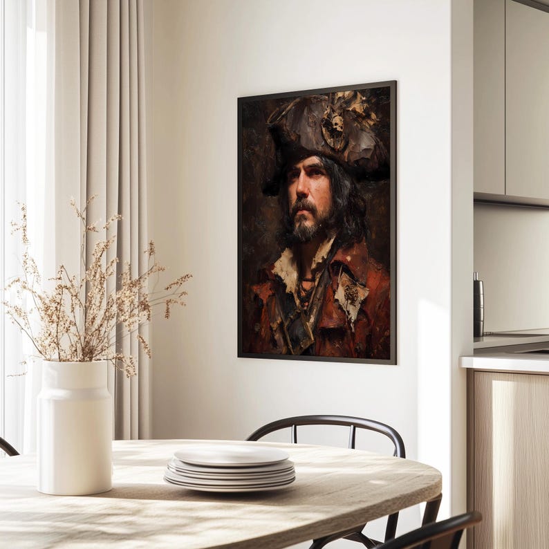 Pirate Captain Portrait Art, Dark Buccaneer Painting, Vintage Oil Style ...