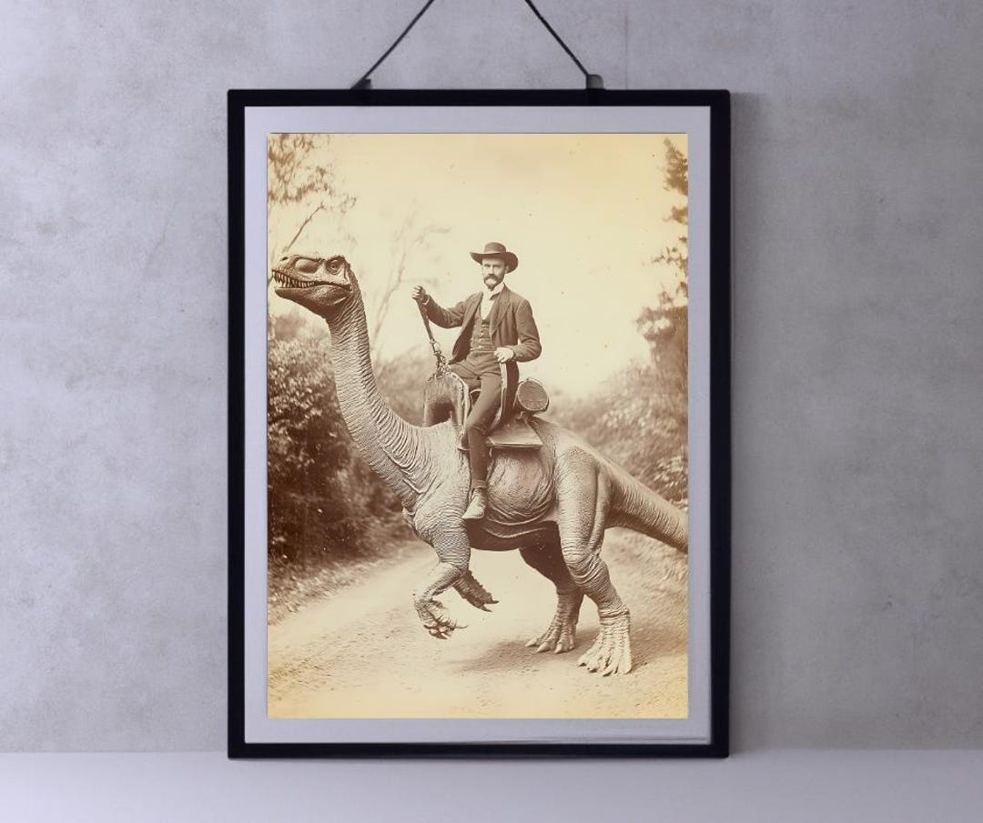 Dinosaur Cowboy, Vintage Photography, Art Poster Print, Dark Academia ...