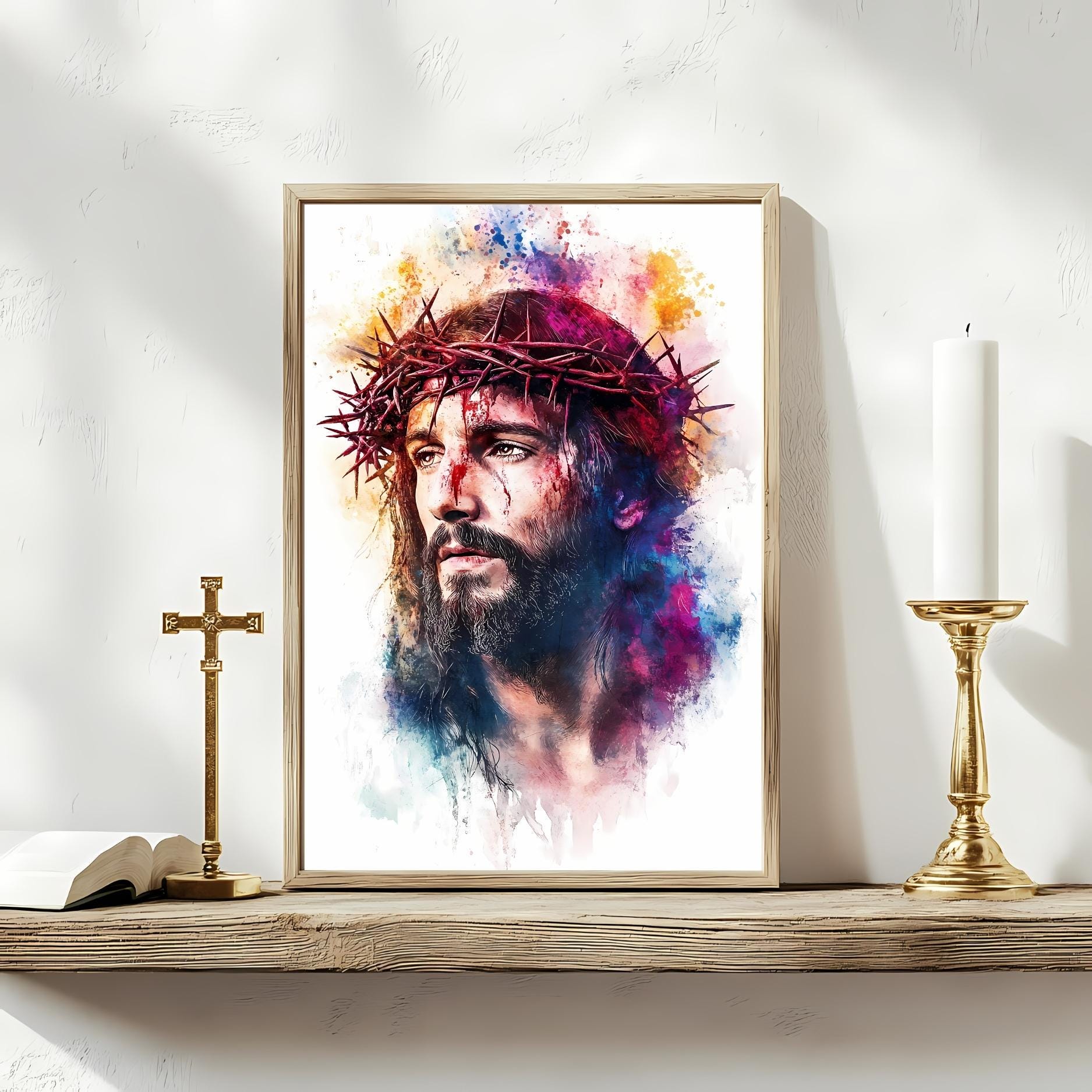 Jesus Crown of Thorns Watercolor Print: Passion Portrait (digital ...