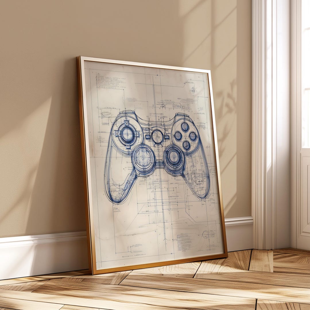 Blueprint Game Controller Digital Poster - Geeky Gamer Wall Art Print ...
