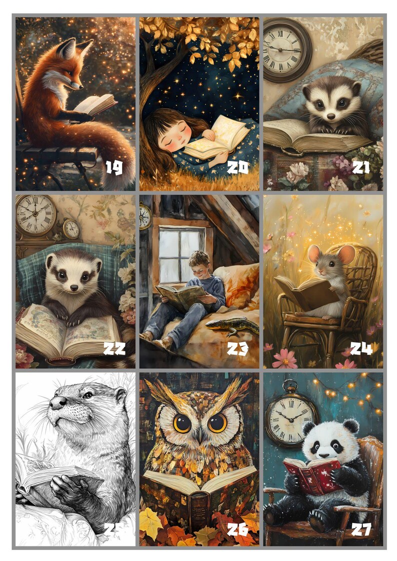 Reading Animals Print Bundle: Cozy Nursery, Library, Classroom Decor ...
