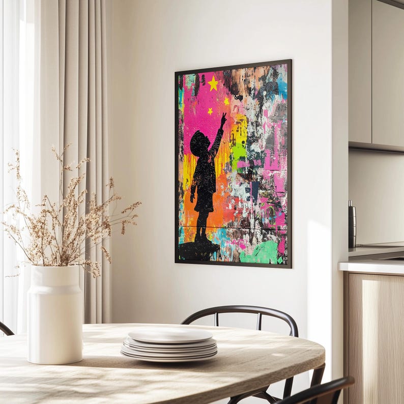 Banksy Style Girl Reaching Stars – Urban Graffiti Art – Inspirational ...