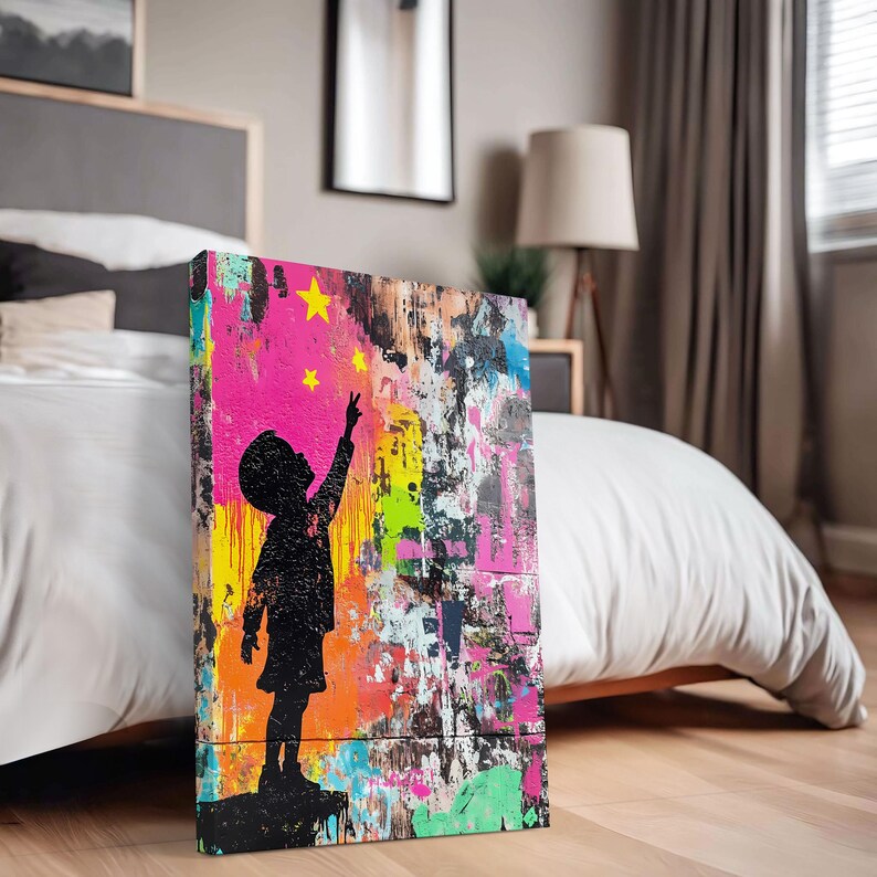 Banksy Style Girl Reaching Stars – Urban Graffiti Art – Inspirational ...