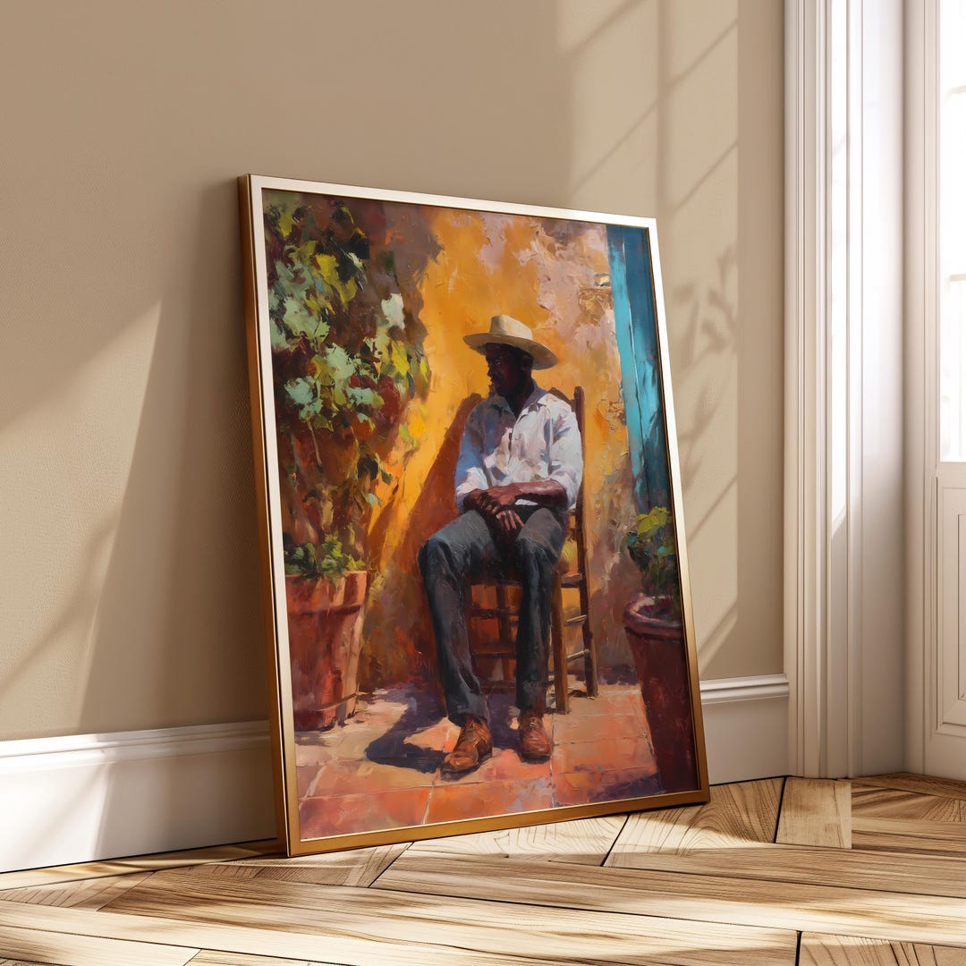 Rustic Wall Art Print, Man Portrait Painting, Warm Color Poster ...