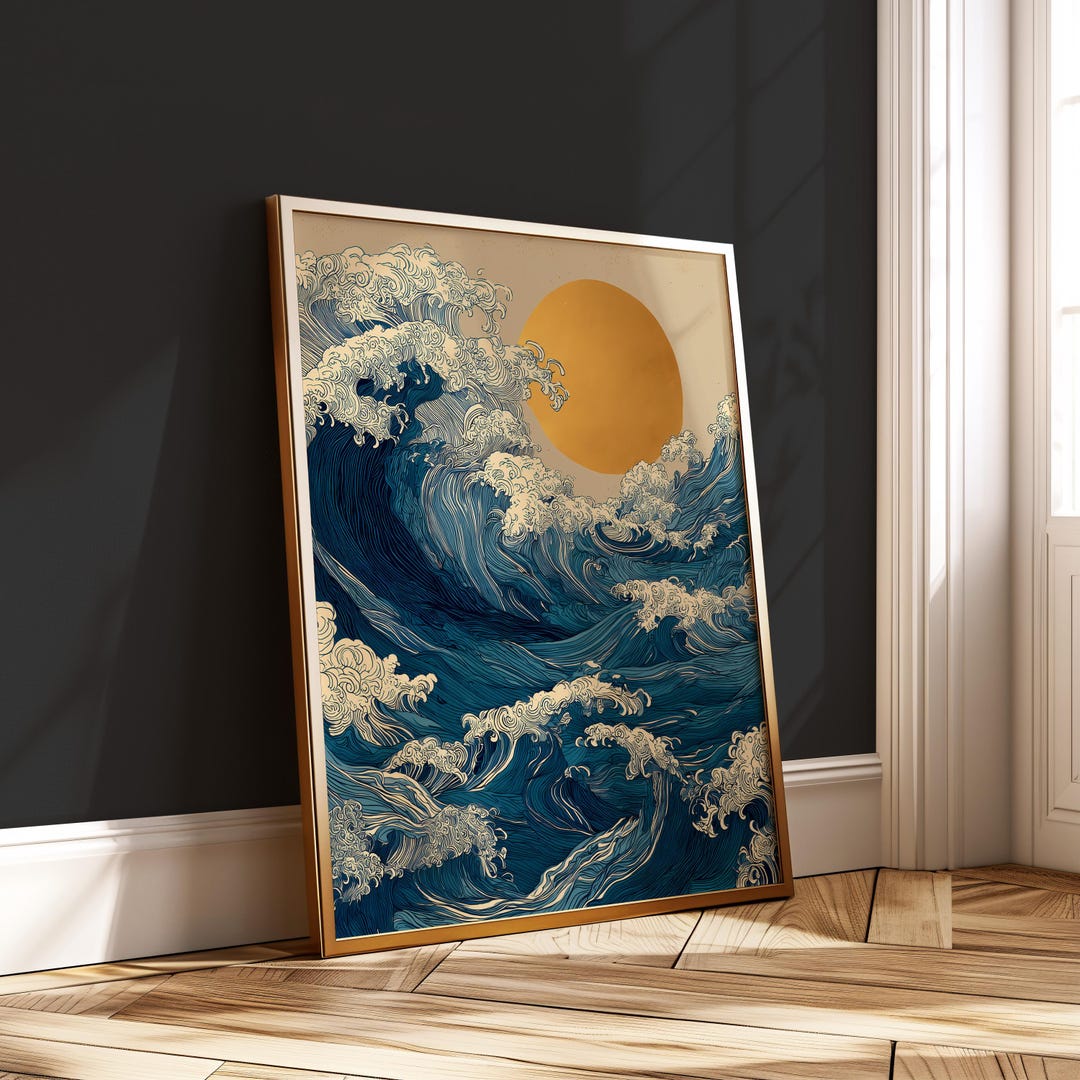 Wave and Sun Art Print – Japanese Ocean Energy Poster – Zen Wall Decor ...