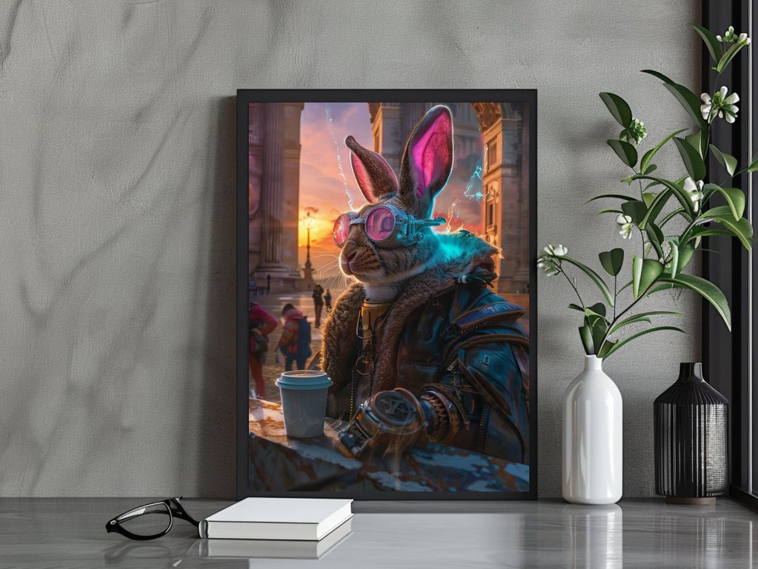 Mr Rabbit Cyberpunk Portrait Digital Vintage Style Cottagecore Animal ...