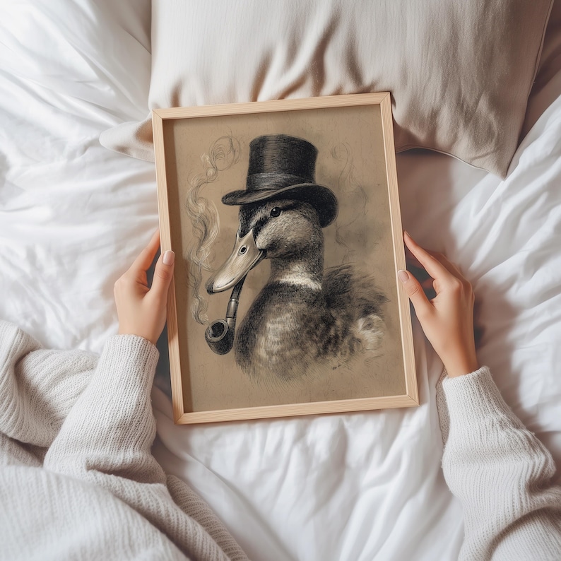 Gentleman Duck Smoking Pipe Vintage Animal Portrait Wall Art Classy Top ...