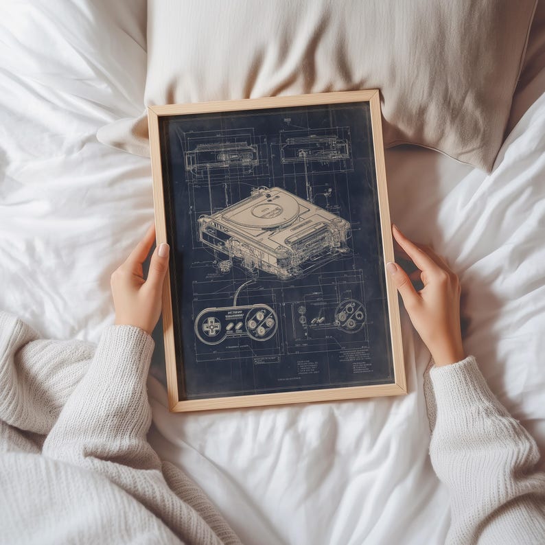 Retro SNES Controller Blueprint - Vintage Gaming Wall Art Poster ...
