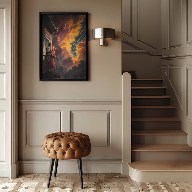 1950s Retro Couple Balcony Print - Meteor Shower Romance Poster ...