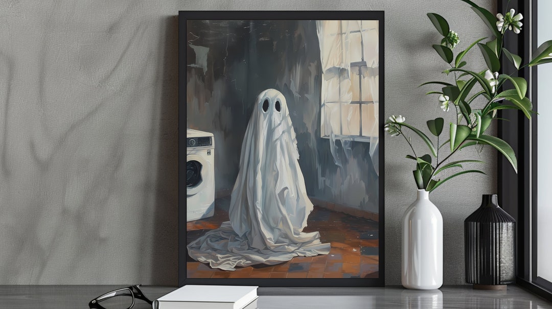 Ghost on Laundry Day, Dark Bathroom Romantic Ghost Decor, Halloween ...