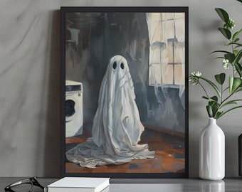 Ghost on Laundry Day, Dark Bathroom Romantic Ghost Decor, Halloween ...