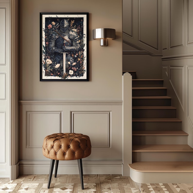 Knightcore Fantasy Medieval Sword Poster - Digital Floral Knight Wall ...