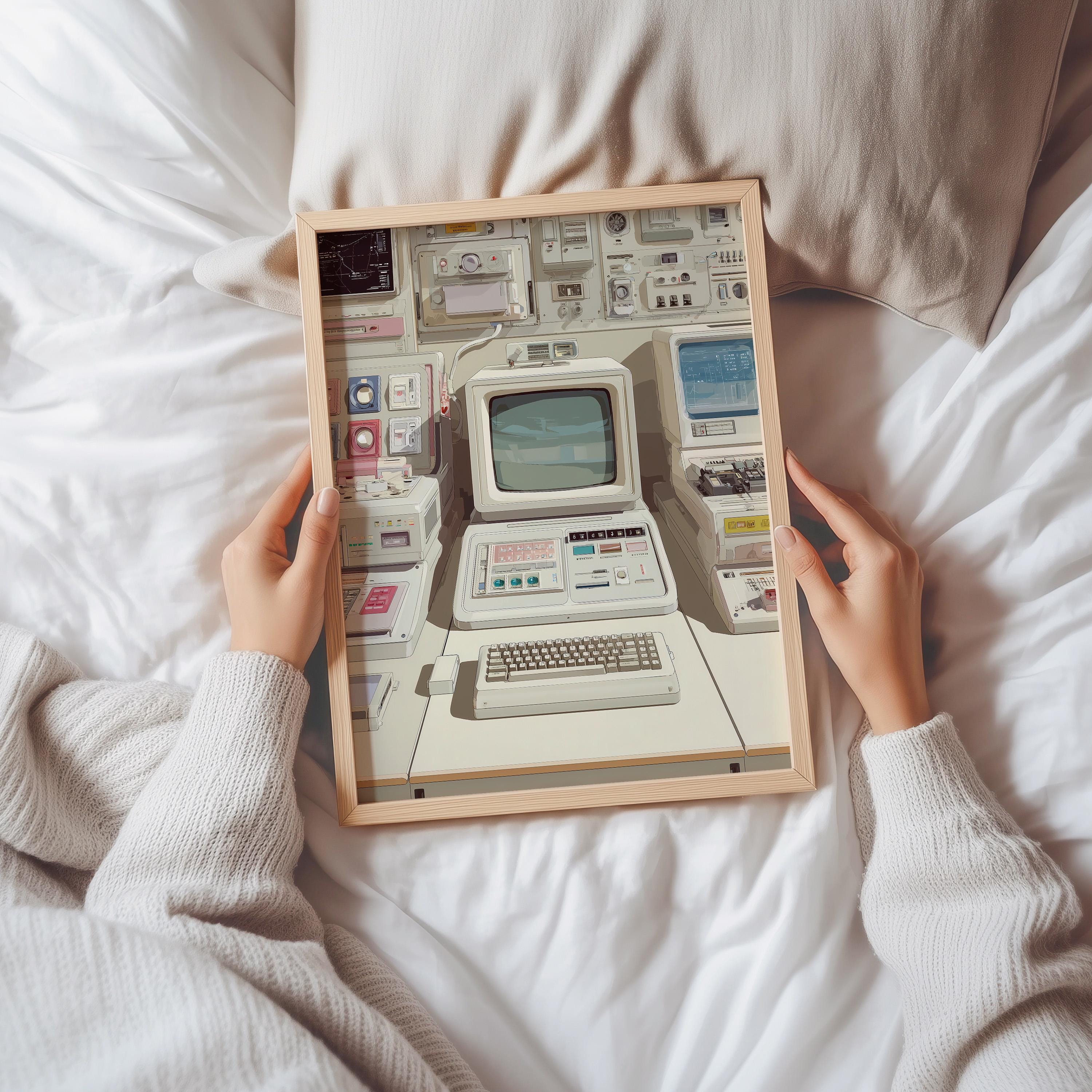 Retro Computer Control Station Print - Vintage Tech Sci-fi Wall Art ...