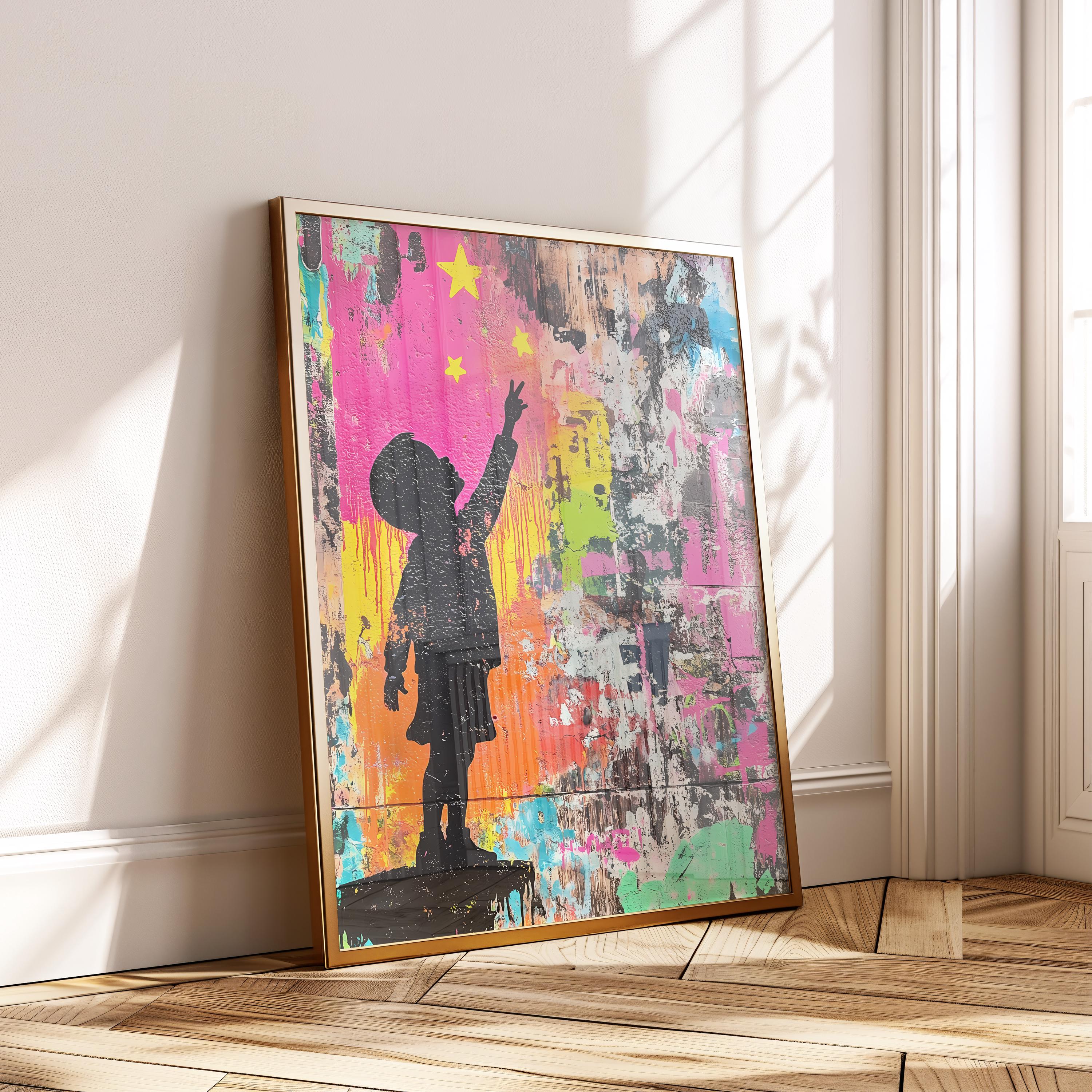 Banksy Style Girl Reaching Stars – Urban Graffiti Art – Inspirational ...