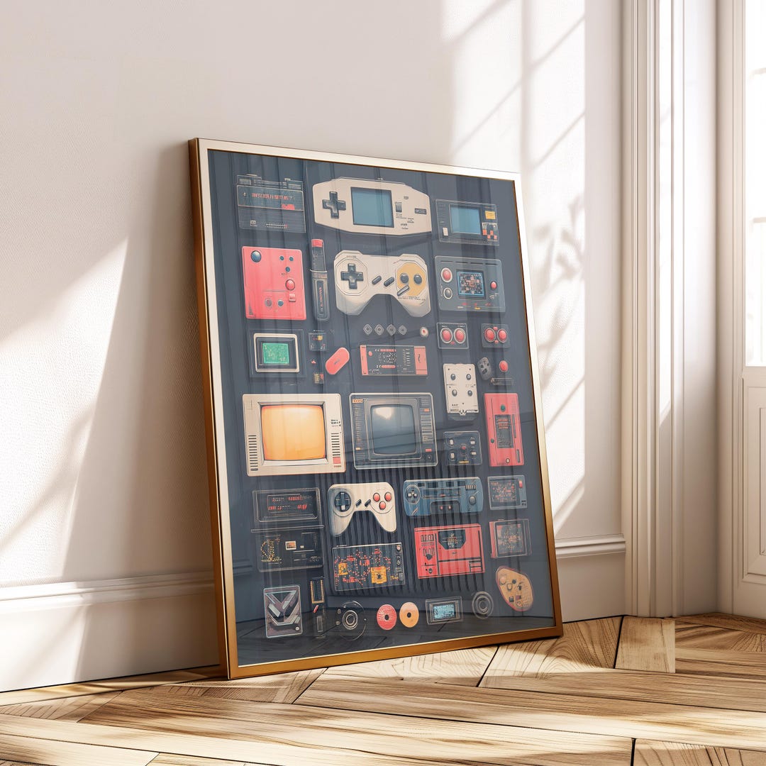 Retro Console Blueprint Poster – Vintage Gaming Wall Art – 80s 90s ...