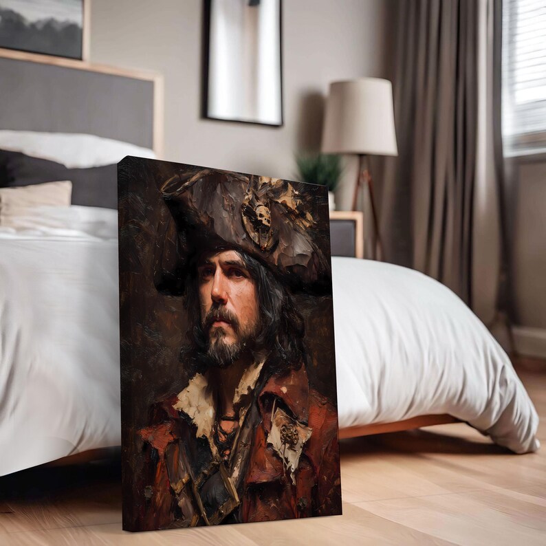 Pirate Captain Portrait Art, Dark Buccaneer Painting, Vintage Oil Style ...