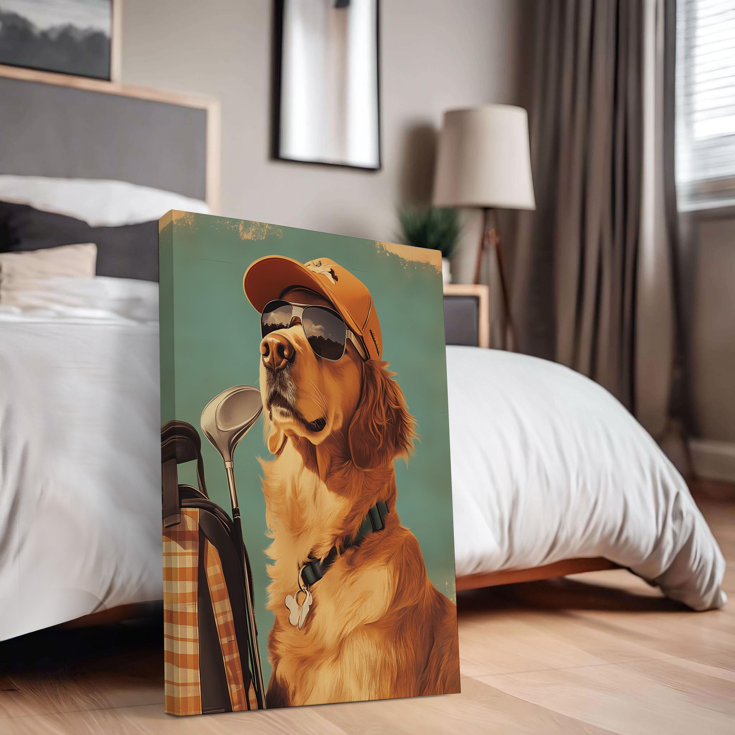 Funny Golf Dog Poster - Golden Retriever Wall Art - Vintage Sports ...