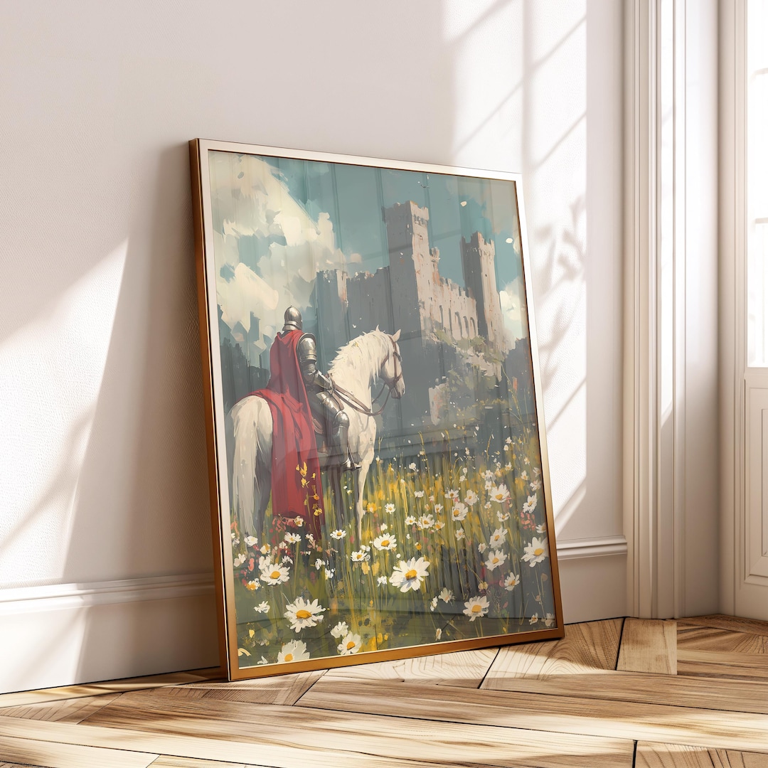 Knight Approaching Castle – Medieval Horseback Art Print – Romantic ...