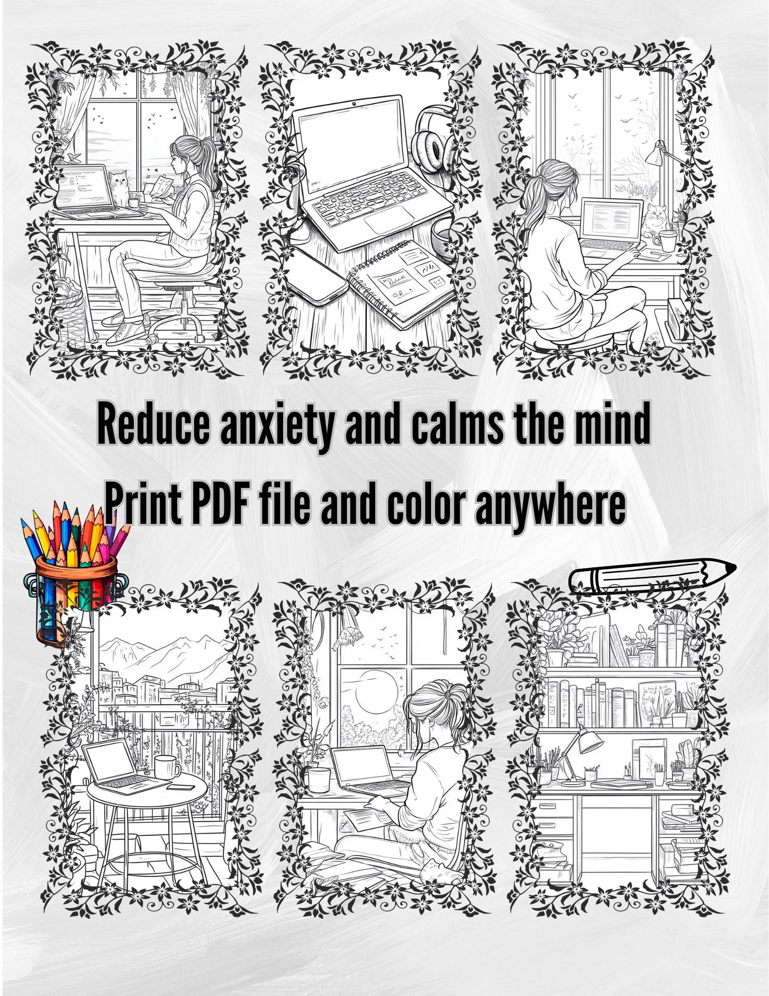 Stress-relief Coloring Pages for Adults | Anxiety Relief Digital ...
