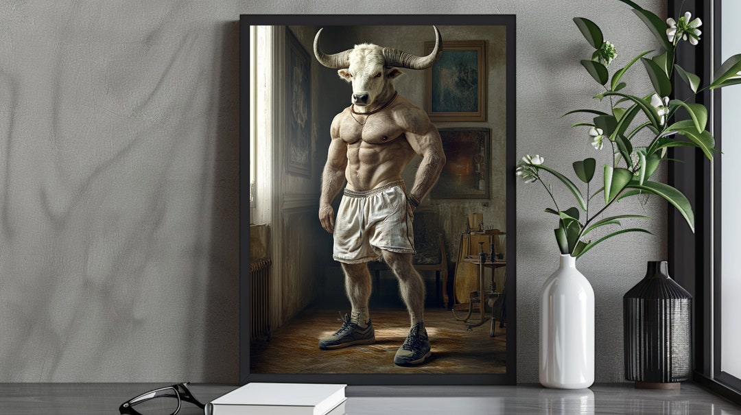 Bold Surreal Minotaur Boxer Art Print Fantasy Creature Wall Art ...