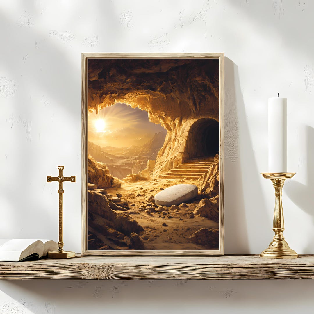 He is Risen | Empty Tomb Christian Art | Easter Resurrection Scene JPG ...