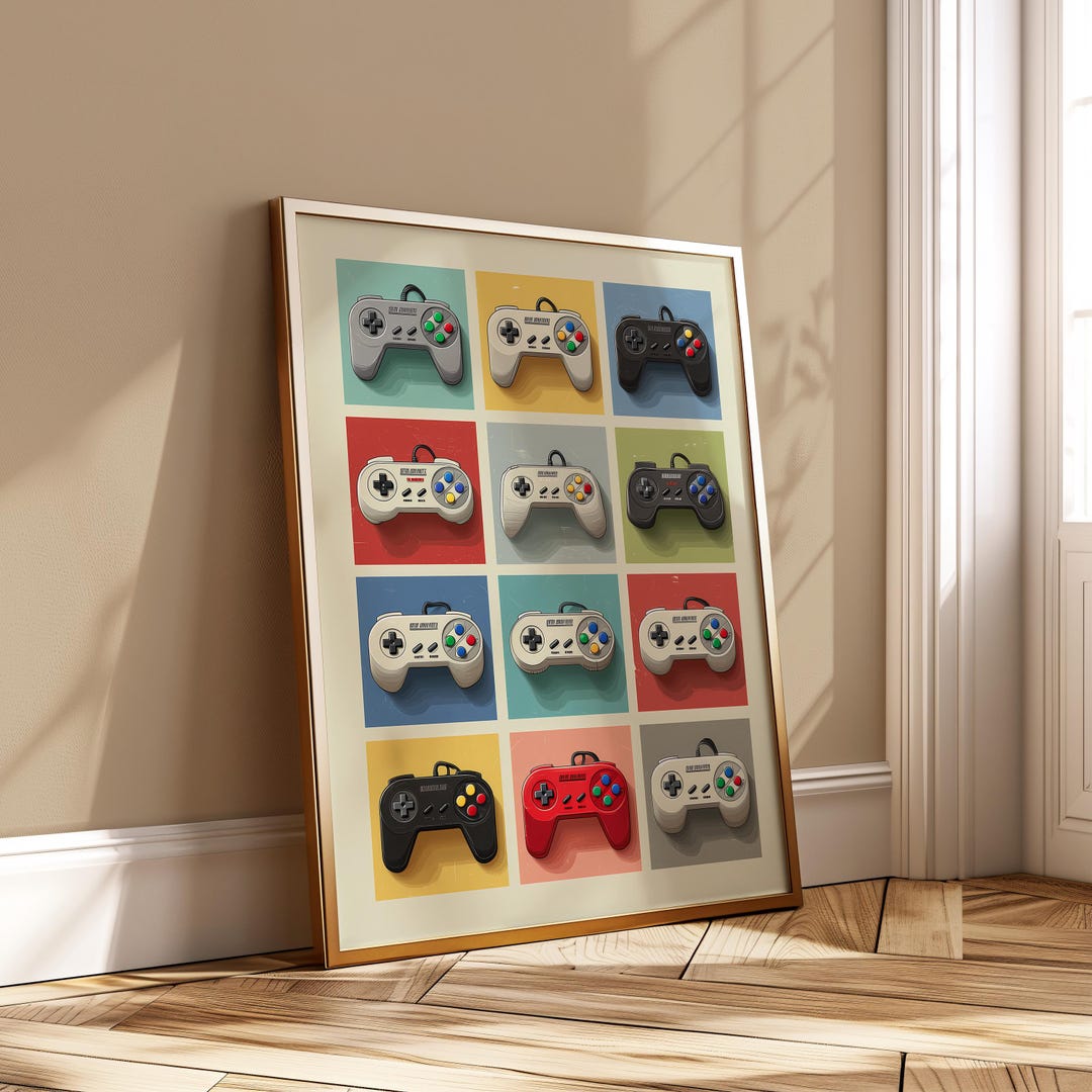 Vintage Game Controller Print – Retro Gamer Wall Art – Colorful Digital ...