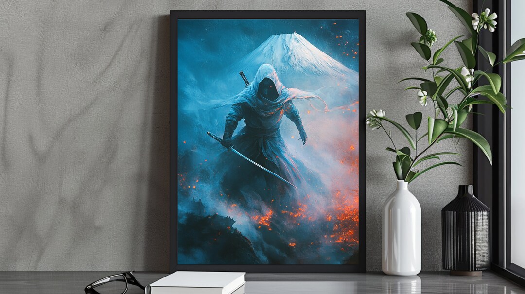 Epic Ninja Warrior Art Print, Samurai in Battle Illustration, Japanese ...