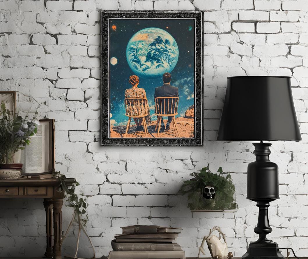 Retro Space Poster Print 70s Surreal Wall Art Printable Apartment ...