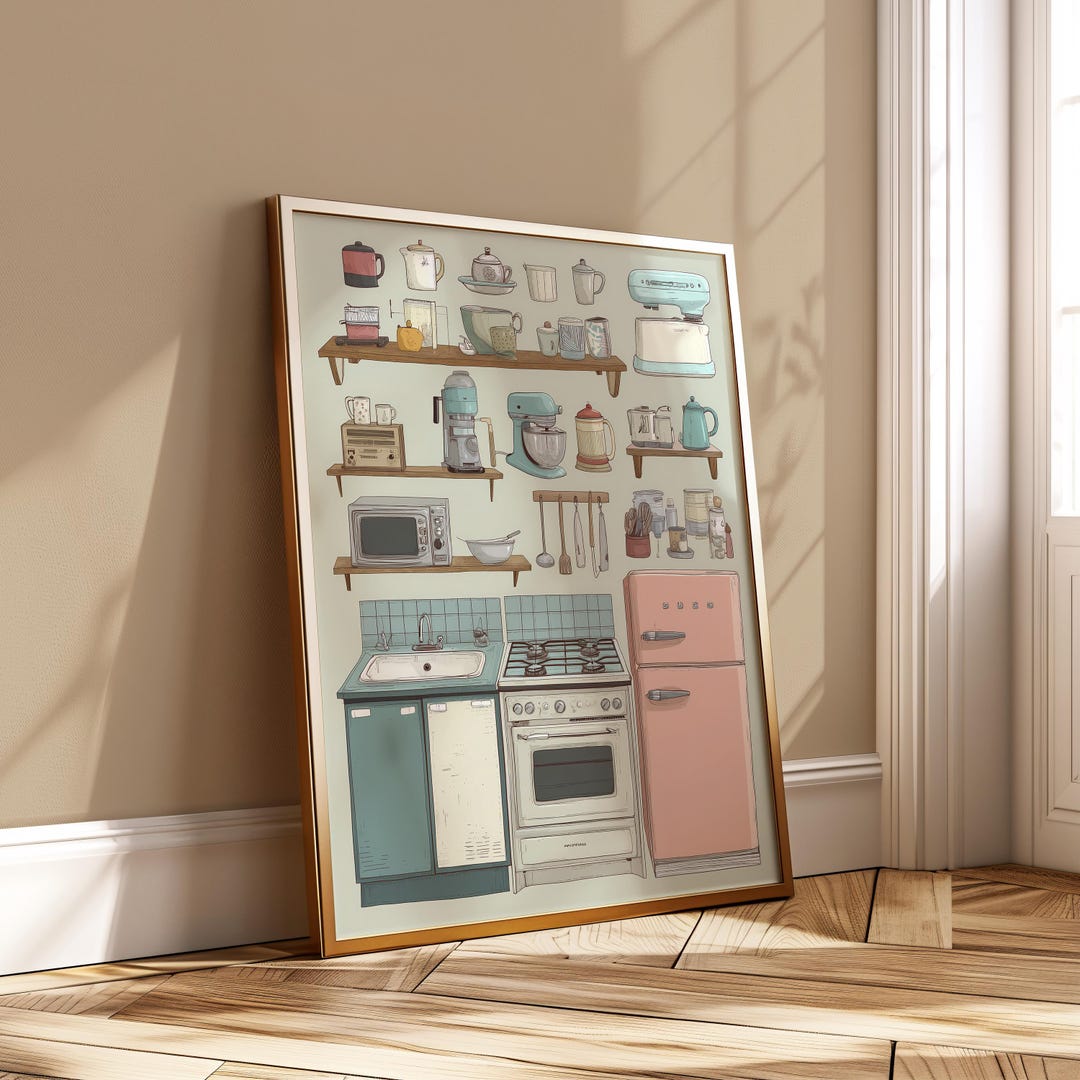 Vintage Kitchen Appliances Art - Retro Printable Wall Decor - Pastel ...