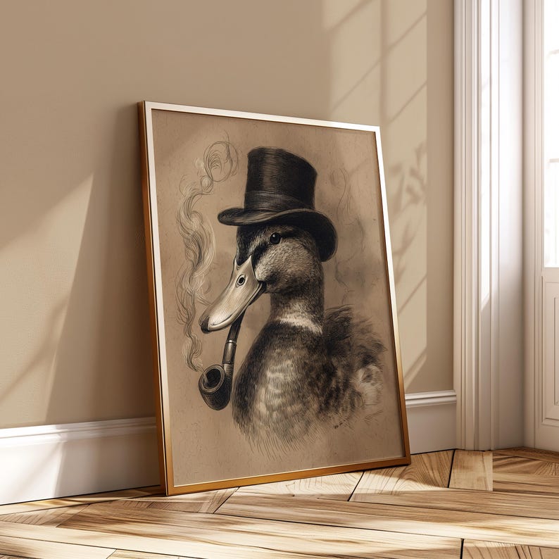 Gentleman Duck Smoking Pipe Vintage Animal Portrait Wall Art Classy Top ...
