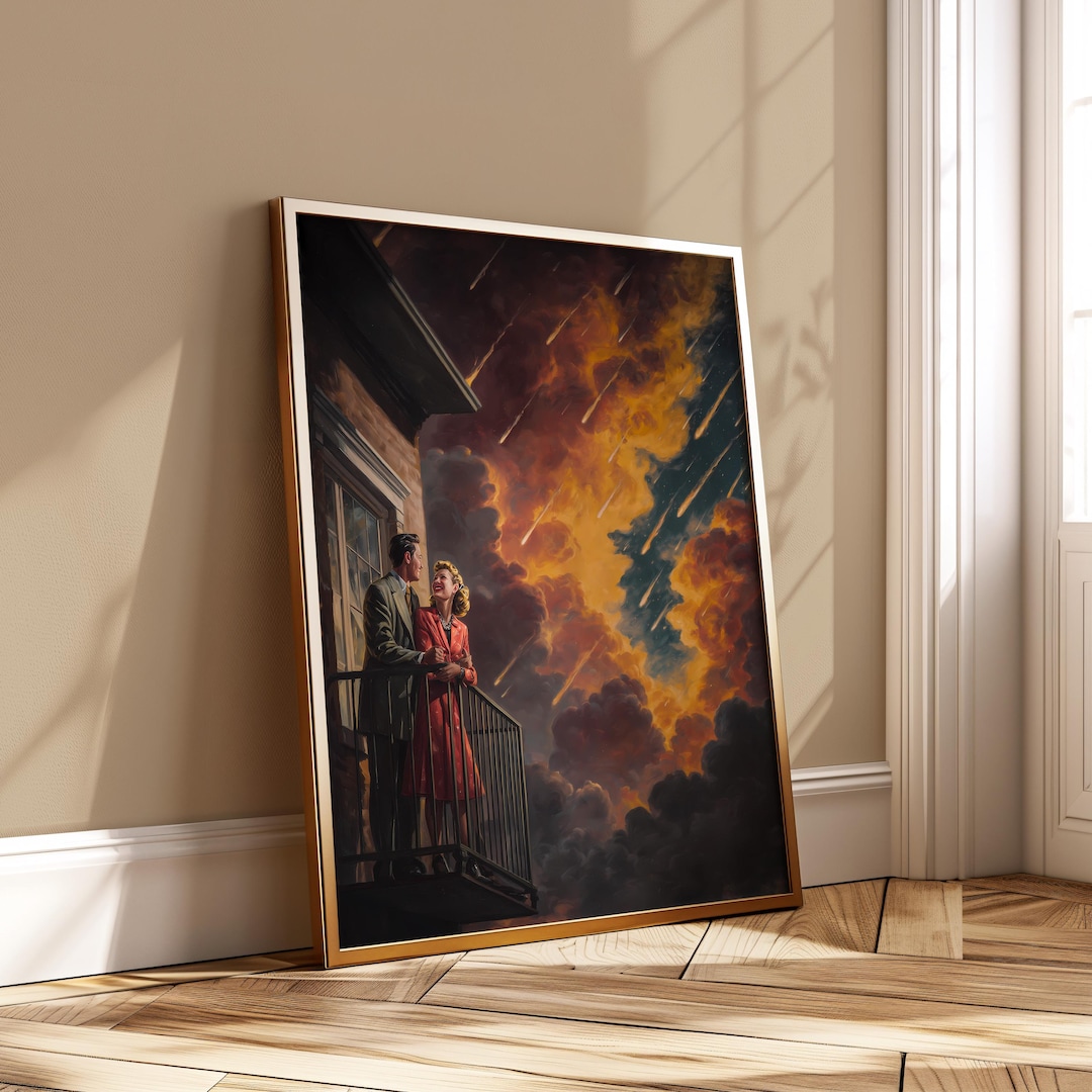 1950s Retro Couple Balcony Print - Meteor Shower Romance Poster ...
