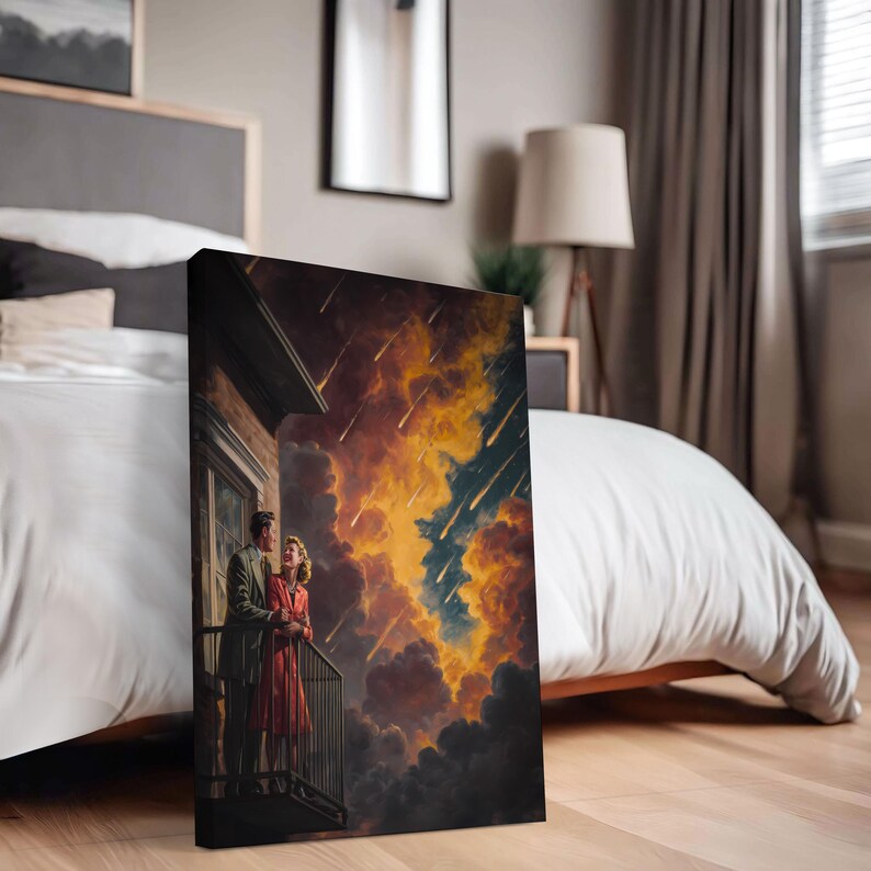 1950s Retro Couple Balcony Print - Meteor Shower Romance Poster ...