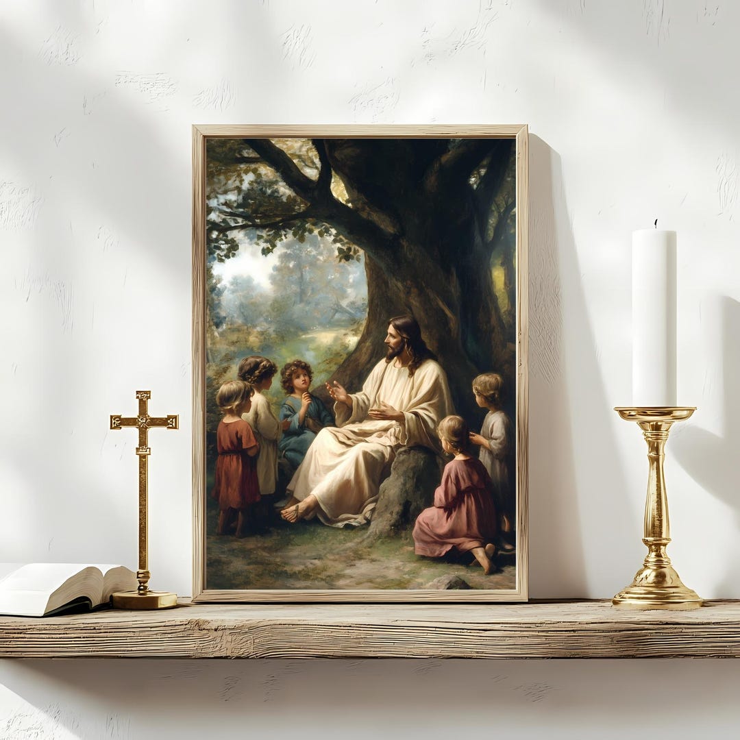 Jesus Teaching Children Art Print: Christian Nursery Decor (digital ...