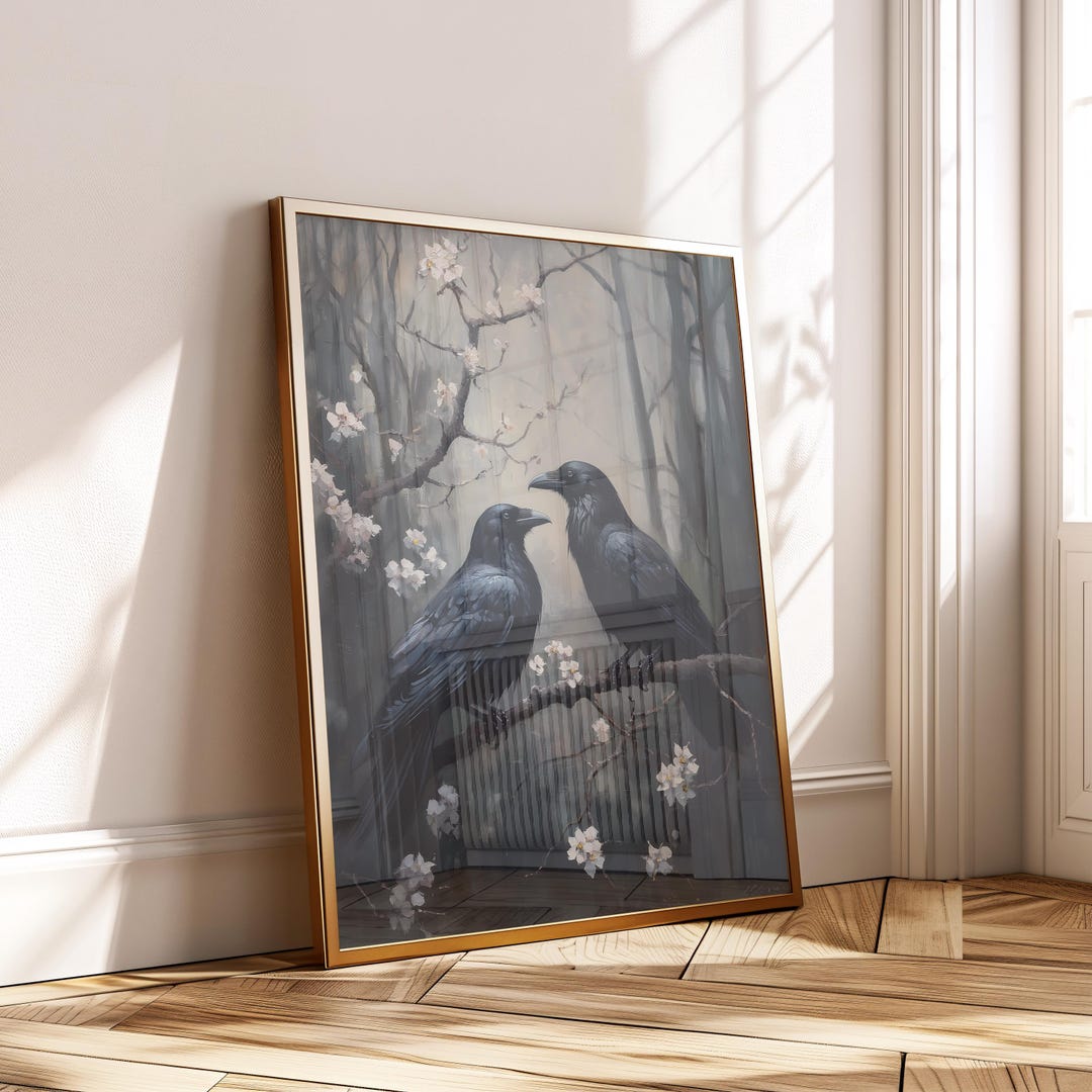 Gothic Raven Couple Wall Art - Dark Romantic Forest Poster Digital ...