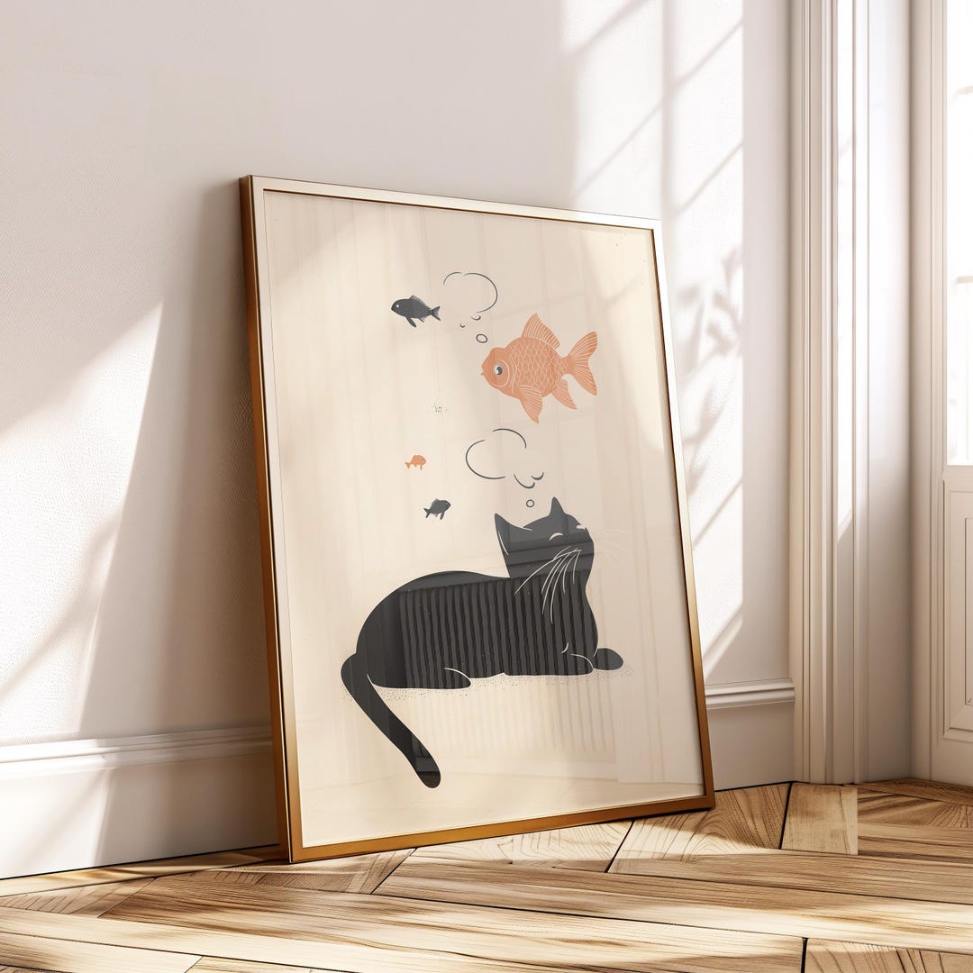 Funny Black Cat Wall Art - Retro Minimalist Digital Download ...