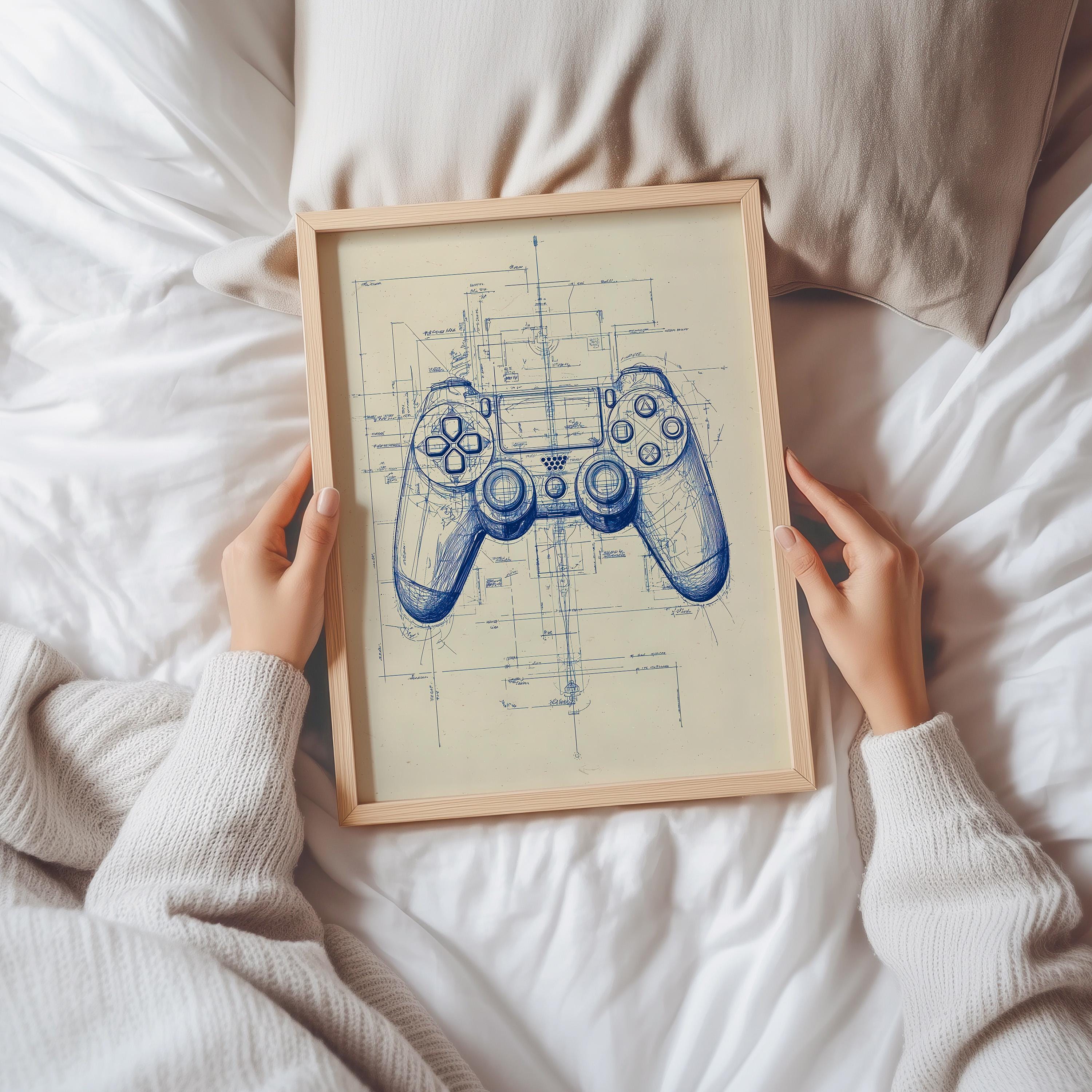 Gamer Controller Blueprint Poster Set - Printable Video Game Wall Art ...