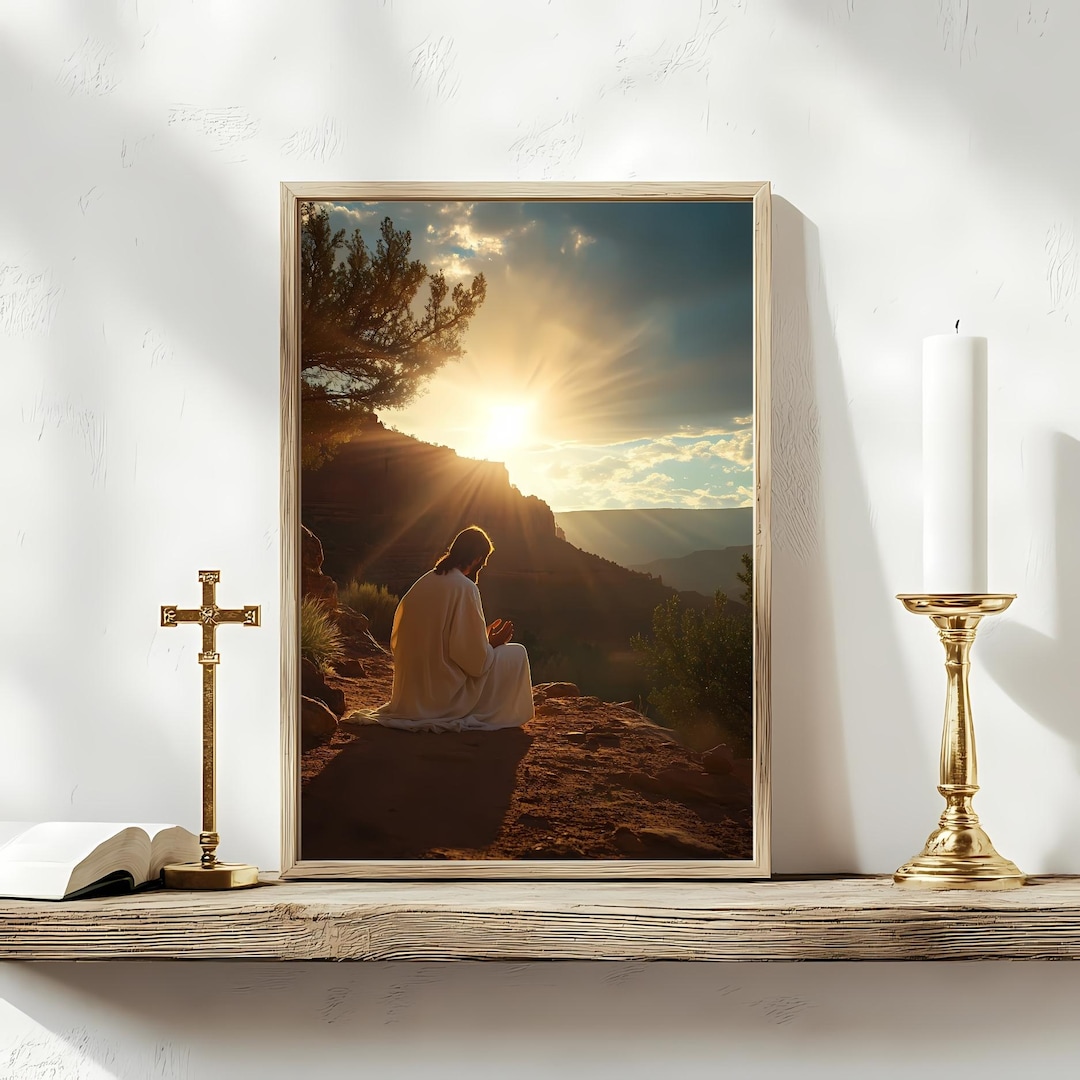 Jesus Praying at Sunset Art: Mountain Christian Poster (digital ...