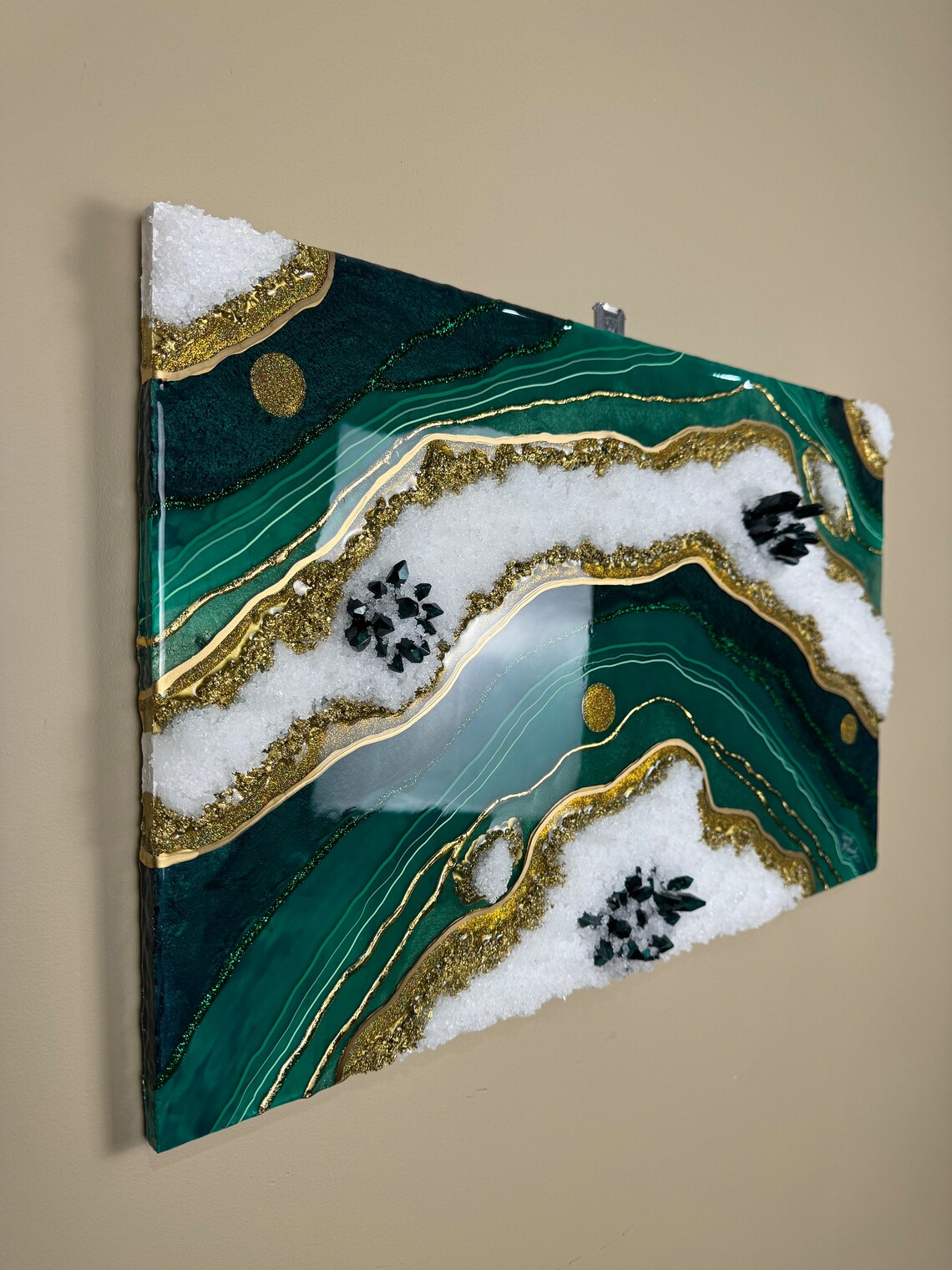 Green Resin Artwork With Handmade Druzy Texture and Gold - Etsy