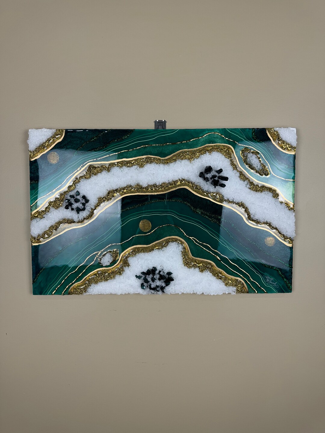 Green Resin Artwork With Handmade Druzy Texture and Gold - Etsy