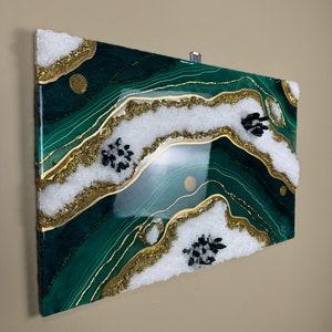 Green Resin Artwork With Handmade Druzy Texture and Gold - Etsy