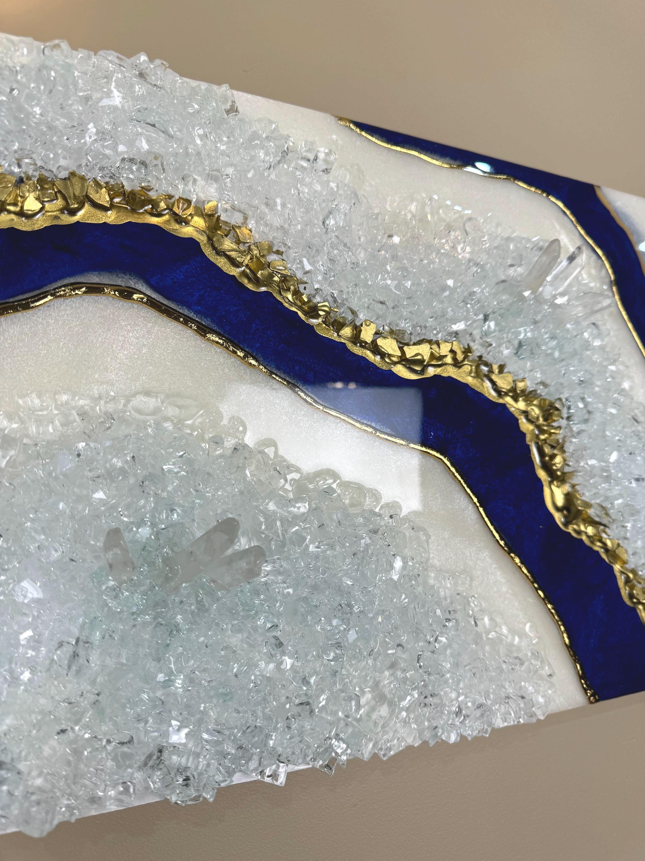 30x12 White and Blue Geode Inspired Resin Artwork With Real Crystals - Etsy