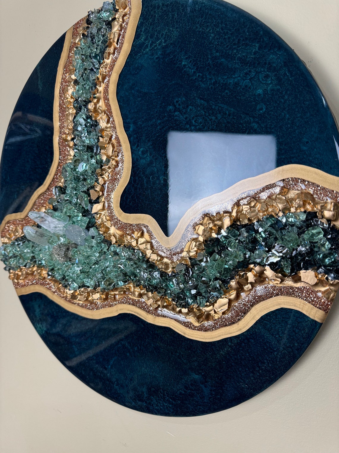 16 Dark Green and Copper Resin Artwork With Real Quartz and Pyrite ...